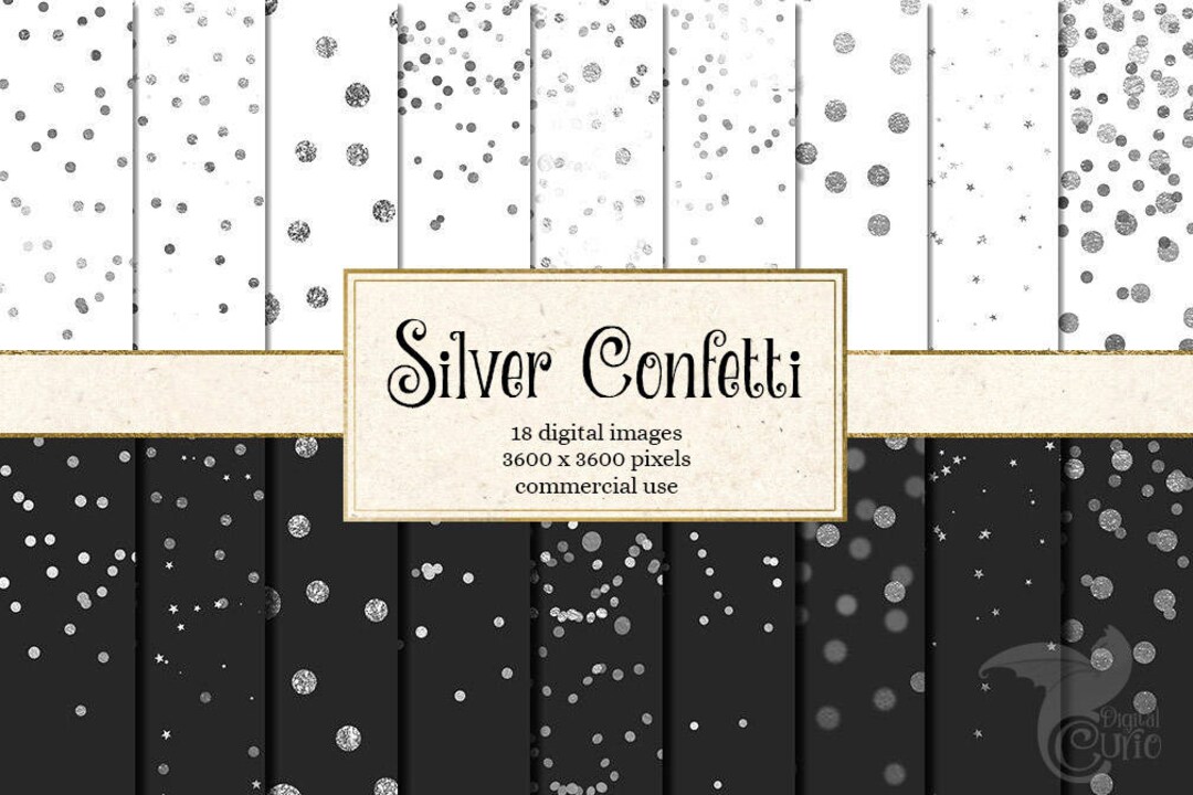 Silver Glitter Confetti Digital Paper, Christmas New Years (digital ...