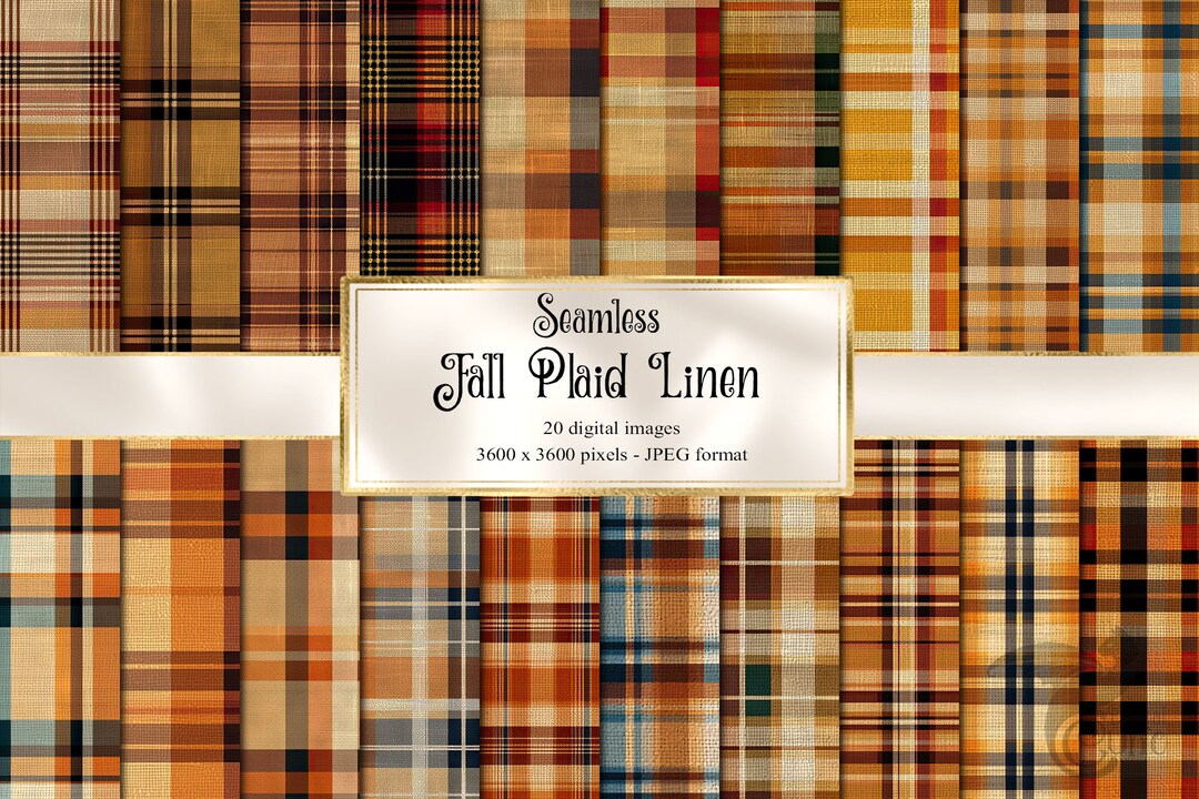 Fall Plaid Linen Digital Paper, Seamless Rustic Autumn Digital Paper ...