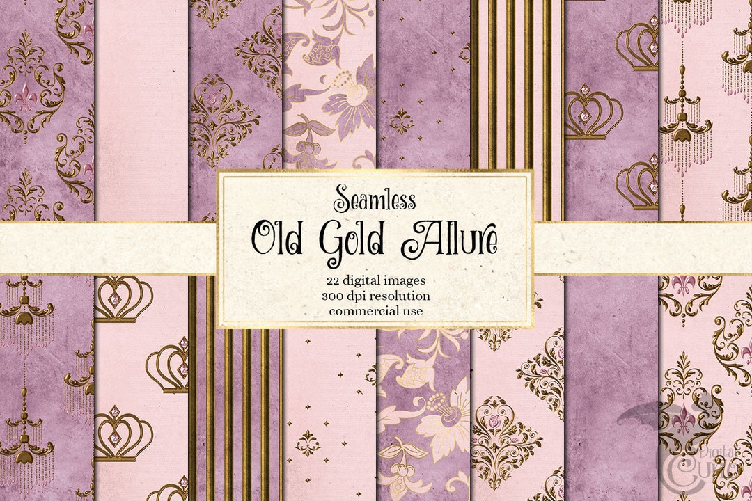 Old Gold Allure Digital Paper, Seamless Royal Queen Patterns With Gold ...