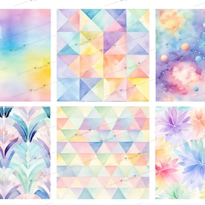 Watercolor Rainbow Pastel Patterns, Set 1 - Seamless Digital Paper ...