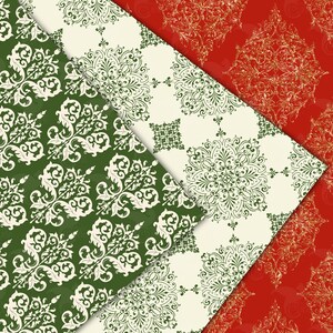 Christmas Damask Digital Paper, Vintage Seamless Holiday Backgrounds ...