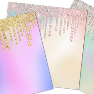 Rainbow Diamond Drips Digital Paper, Ombre Backgrounds With Sparkle ...