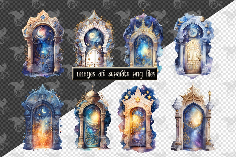 Watercolor Celestial Doors Clipart Fantasy Magic Door - Etsy