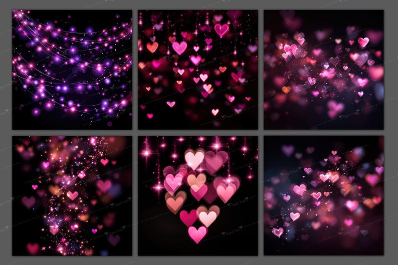 Pink Sparkling Bokeh Backgrounds, Valentine Heart Fairy Light Effects ...
