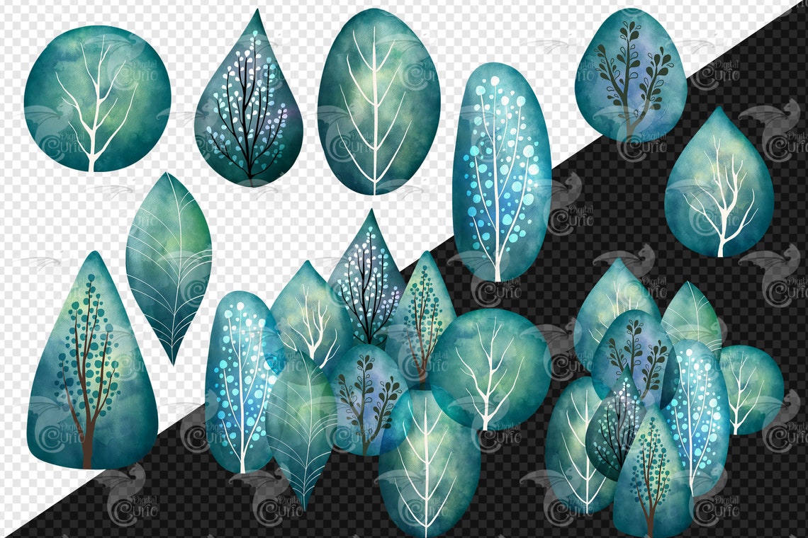 Whimsical Trees Clipart Watercolor Foliage Png Clip Art - Etsy
