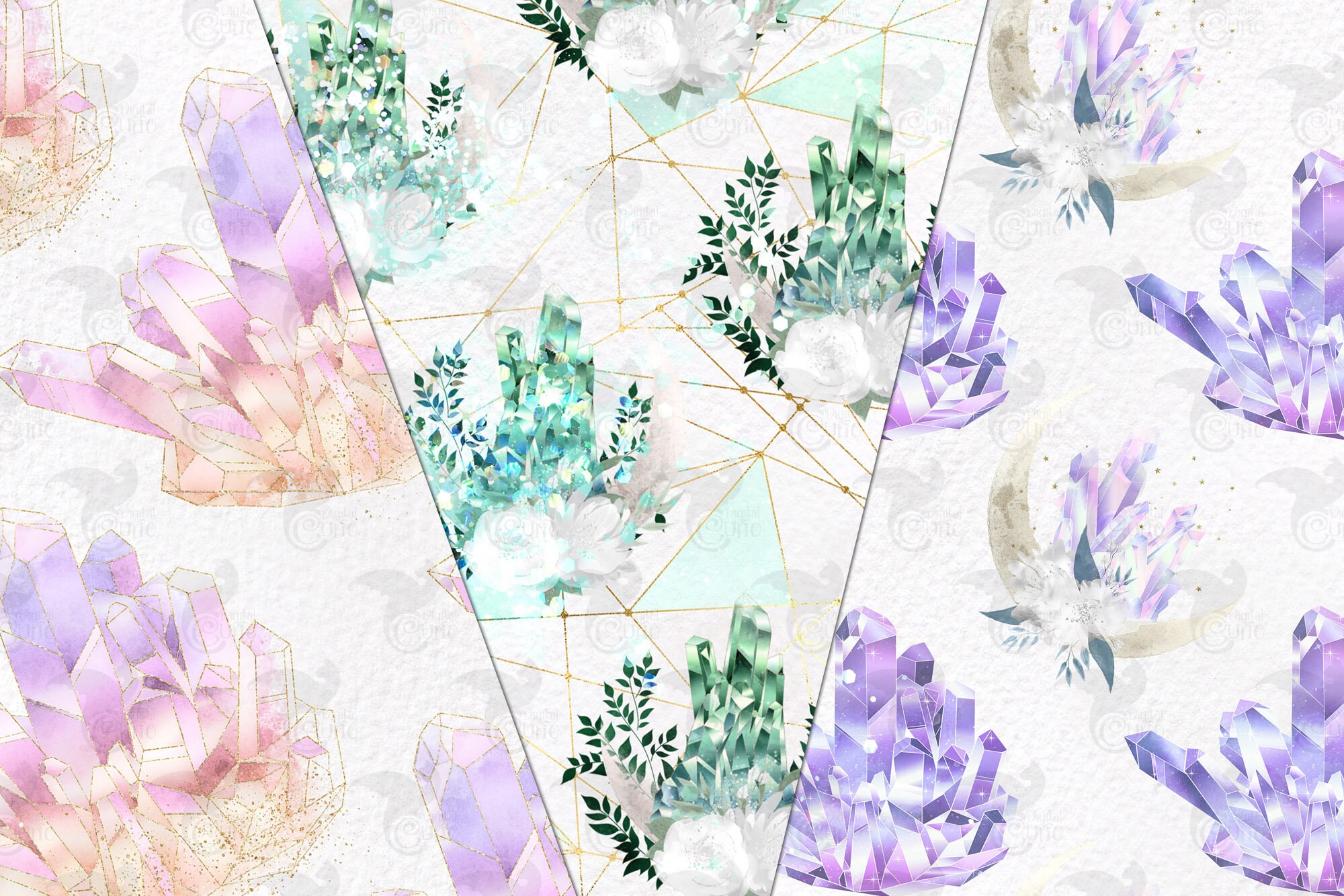 Watercolor Crystal Digital Paper, Seamless Galaxy Patterns (digital ...