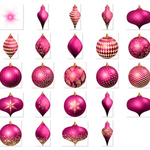 Hot Pink and Gold Christmas Ornaments Clipart, Digital Glitter ...