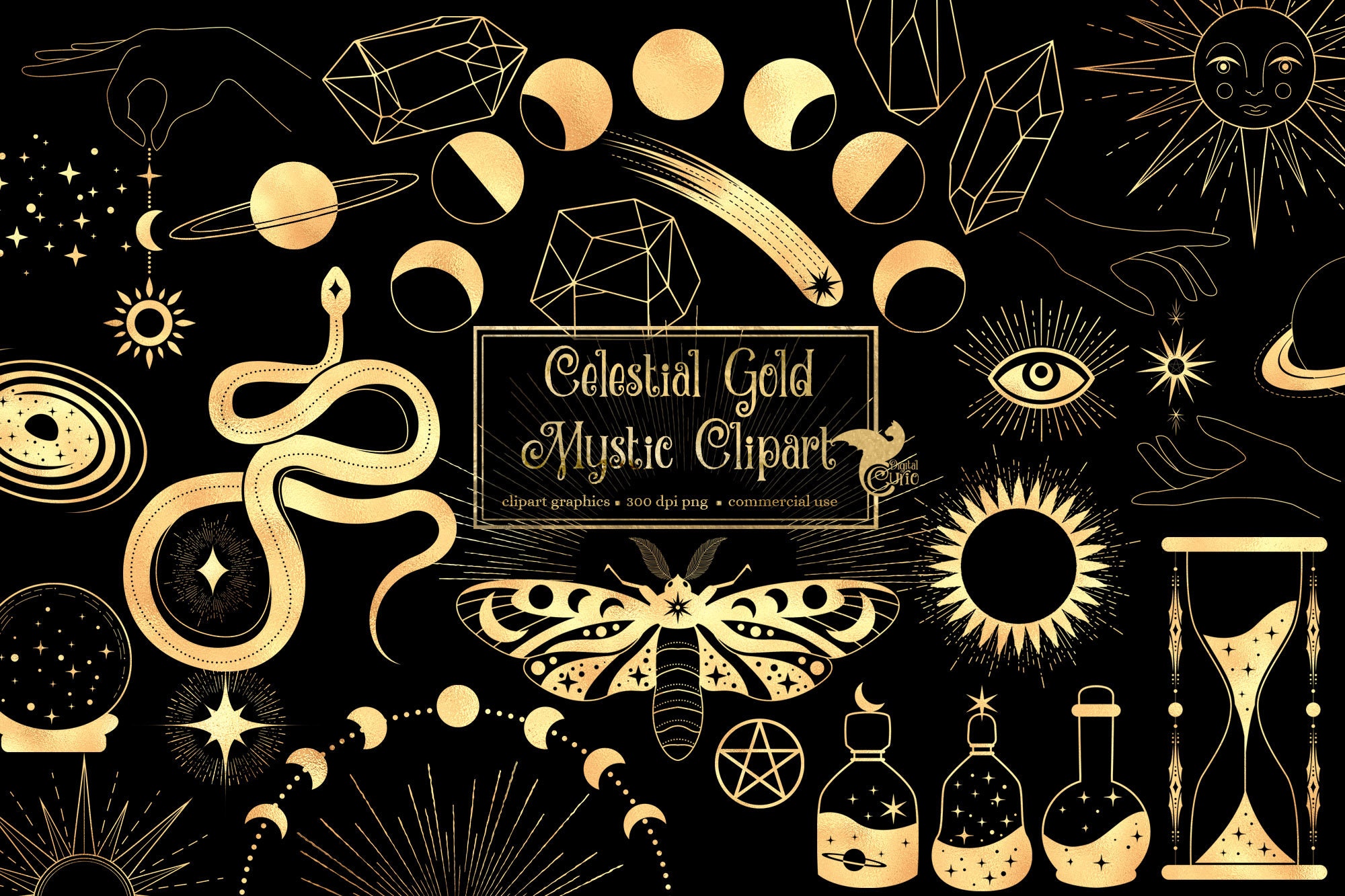 Celestial Gold Mystic Clip Art Digital Occult and Wicca | Etsy