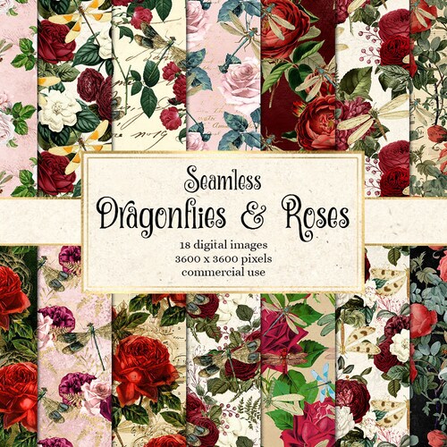 Dragonflies and Sunflowers Digital Paper Seamless Dragonfly - Etsy