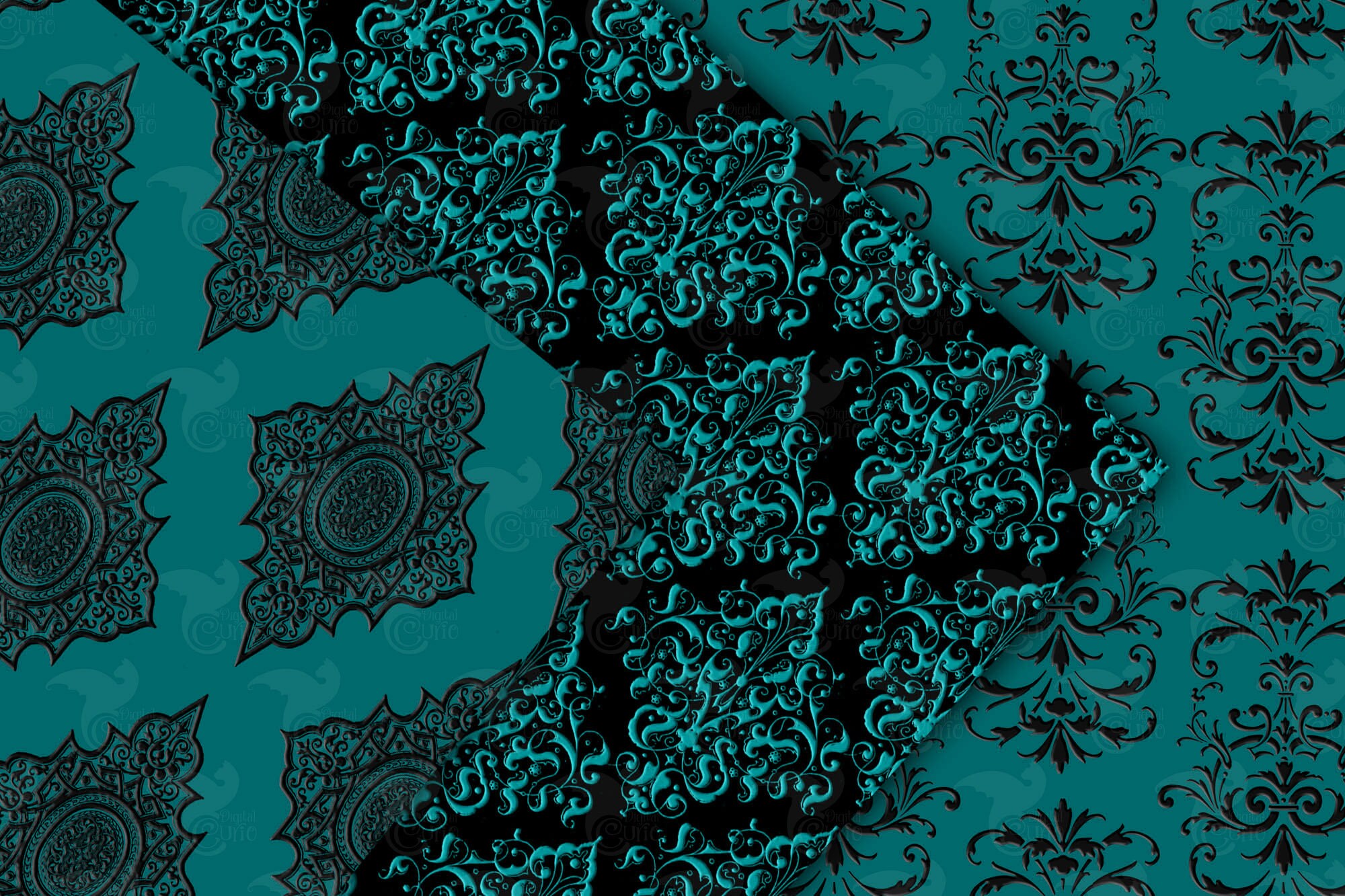 Teal and Black Damask Digital Paper Gothic Digital Paper - Etsy