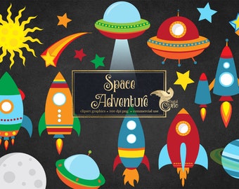 Astronaut Clipart Outer Space Graphics Rocket Ship Clipart - Etsy