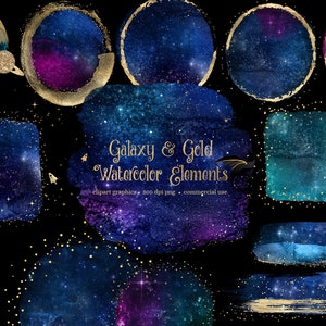 Galaxy and Gold Watercolor Elements Clipart Watercolour - Etsy