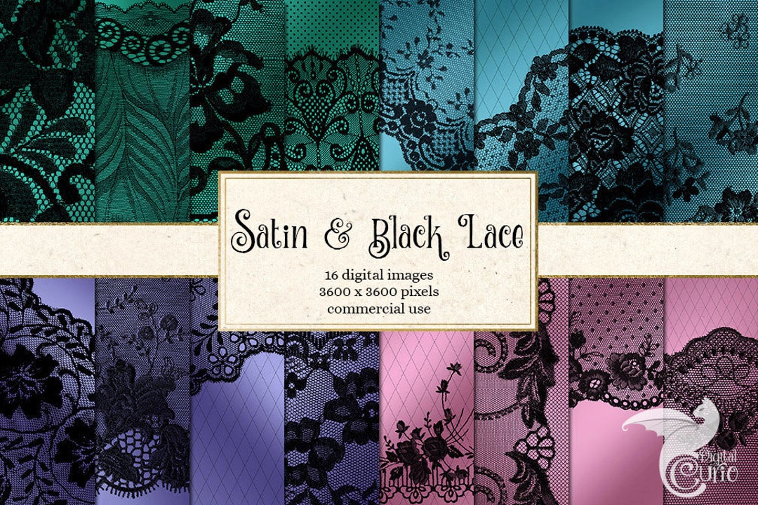 Satin and Black Lace Digital Paper, Gothic Victorian Scrapbook (digital ...