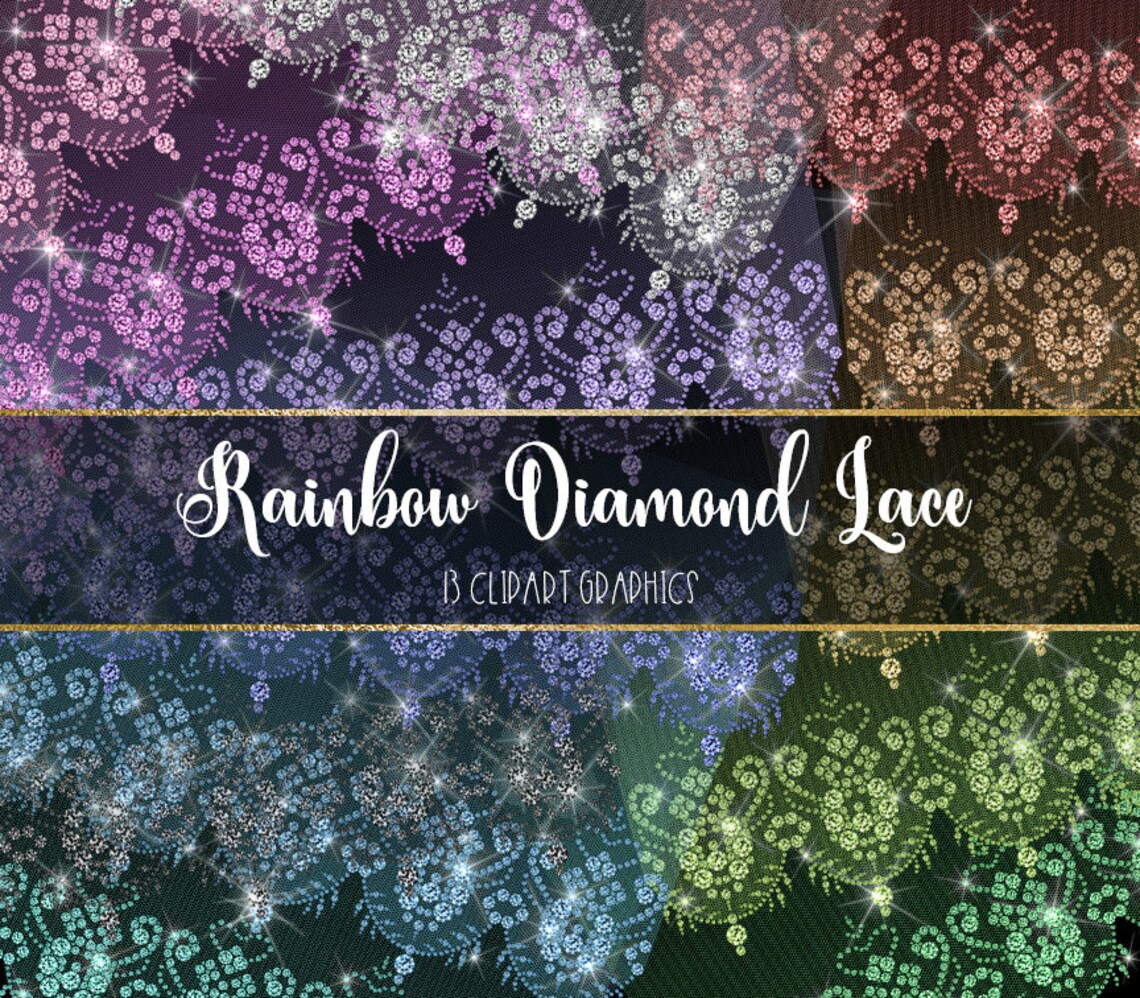 Rainbow Diamond Lace Clipart White Diamond Wedding Lace Clip - Etsy