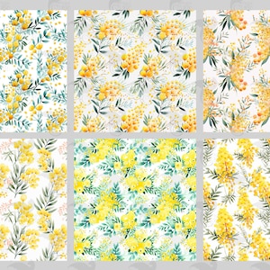 Watercolor Floral Mimosa Digital Paper, Seamless Printable Texture ...