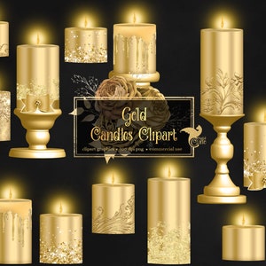 Gold Candles Clip Art - Digital Candle Graphics With Glitter and Foil ...