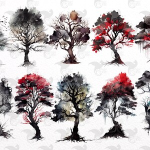 Watercolor Gothic Trees Clipart – Dark Fantasy Woodland PNG (digital ...