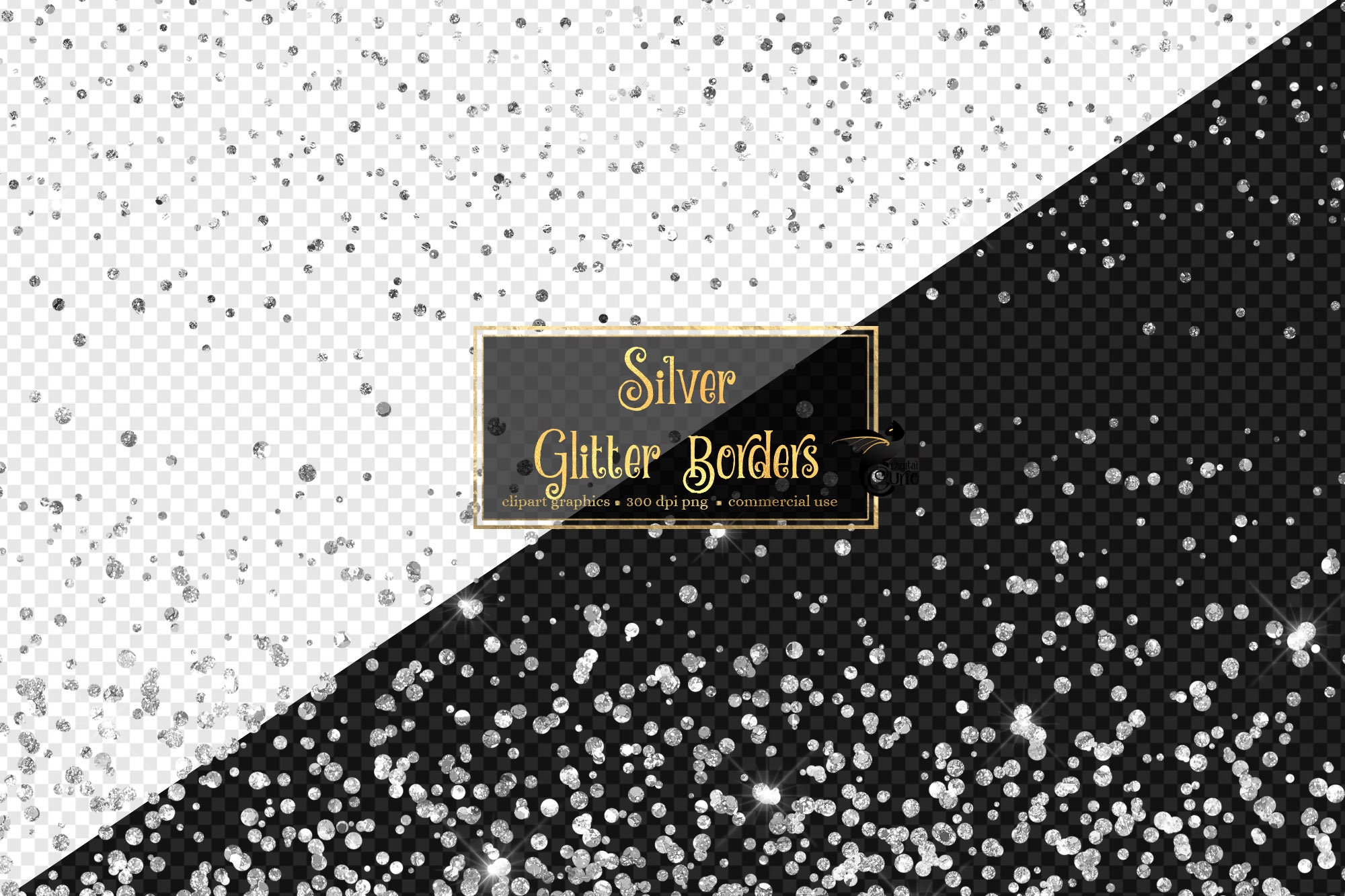 Silver Glitter Borders Clipart Glitter Png Overlays Clip Art - Etsy