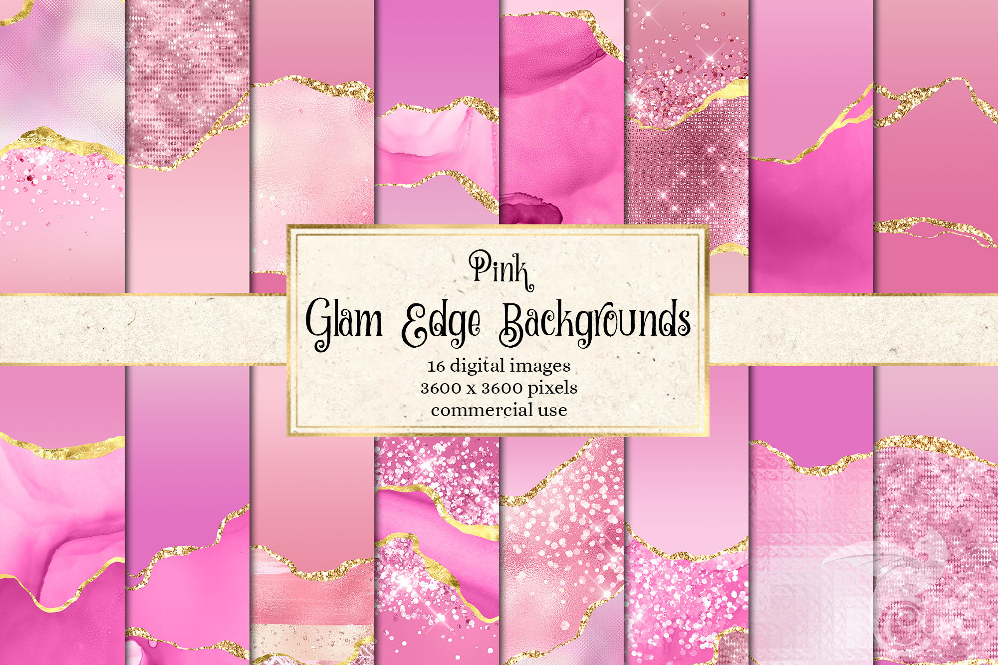 Pink Glam Edge Backgrounds Digital Paper With Metallic | Etsy