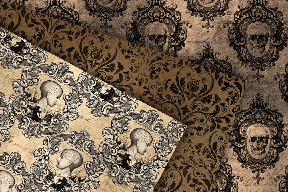 Steampunk Ephemera Digital Paper Seamless Gothic Halloween - Etsy