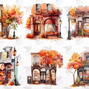 Watercolor Autumn Storefronts Clipart – Fall Shops PNG (digital ...