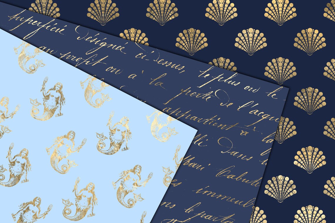 Blue and Gold Mermaid Digital Paper Seamless Gold Mermaid - Etsy