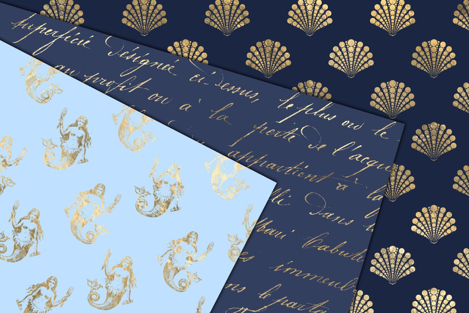 Blue and Gold Mermaid Digital Paper Seamless Gold Mermaid - Etsy