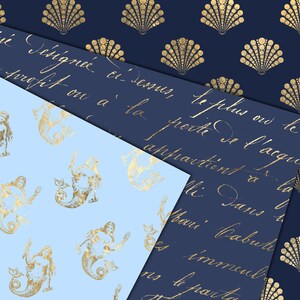 Blue and Gold Mermaid Digital Paper, Seamless Gold Mermaid Patterns ...