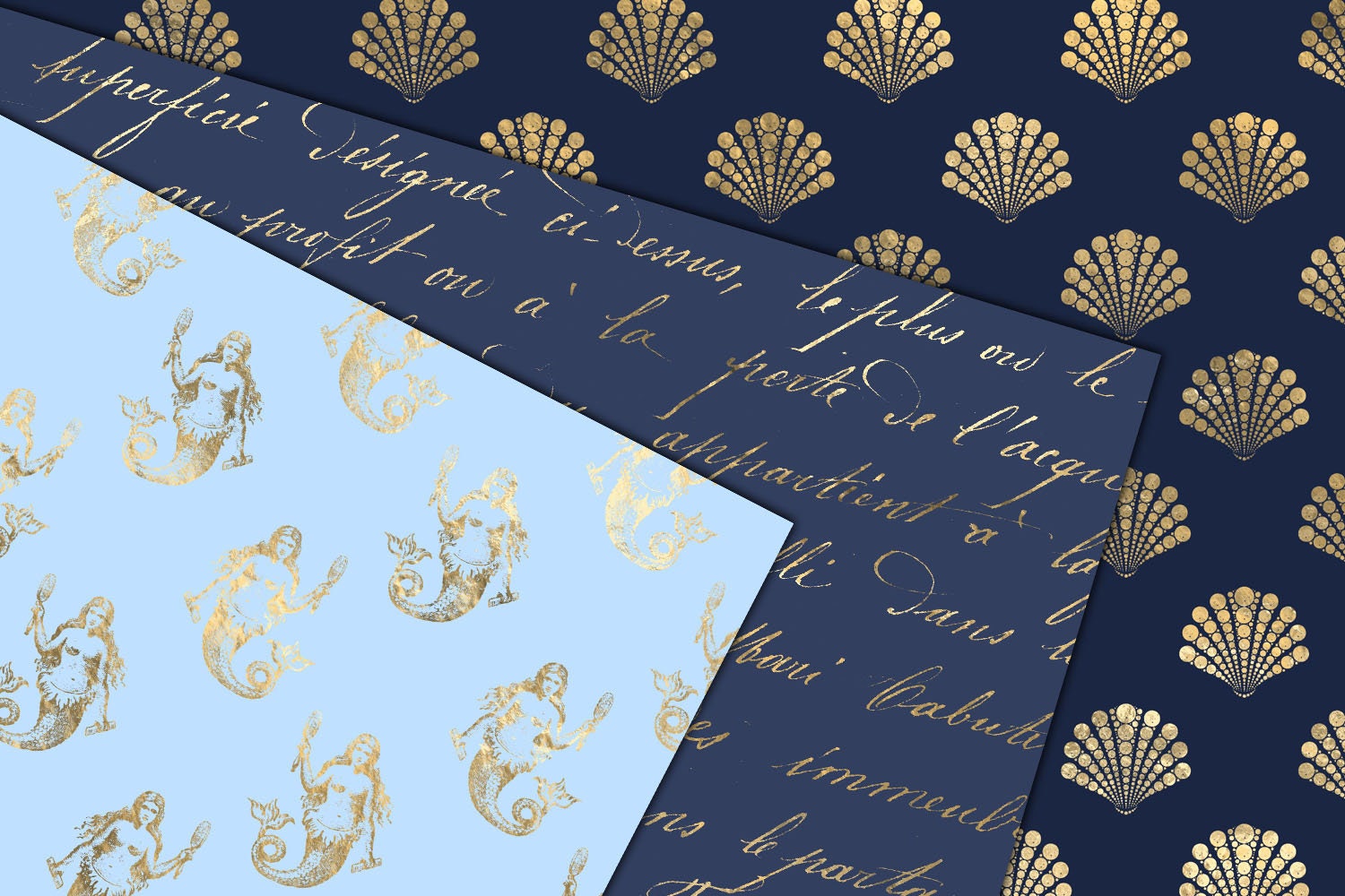 Blue and Gold Mermaid Digital Paper Seamless Gold Mermaid - Etsy