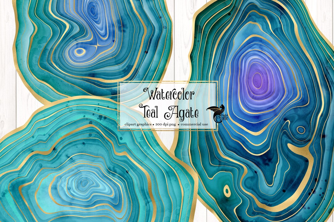 Watercolor Teal Agate Clipart, Agate and Geode Digital Graphic Elements ...