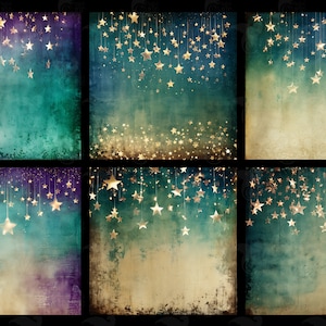 Gold Starry Grunge Digital Paper, Golden Starry Night Digital Papers ...