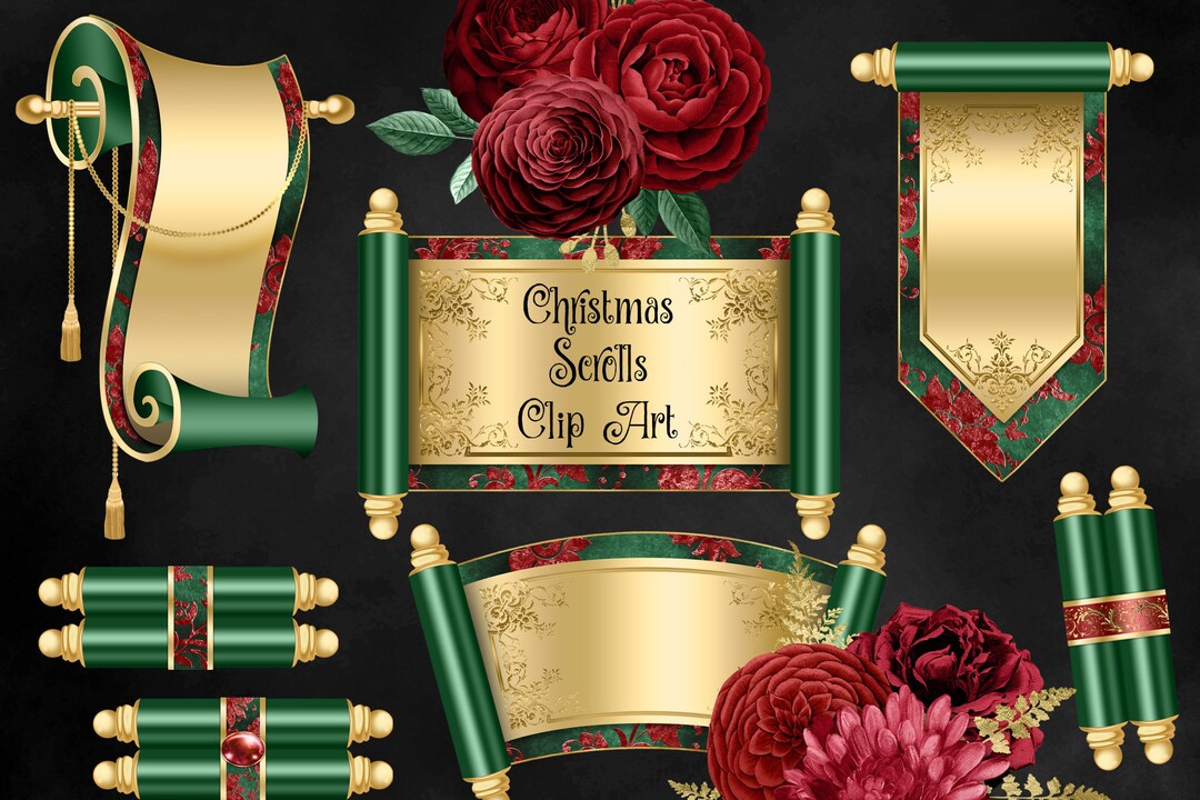 Christmas Scrolls Clipart - Digital Tapestry Clip Art for Magic Fantasy ...