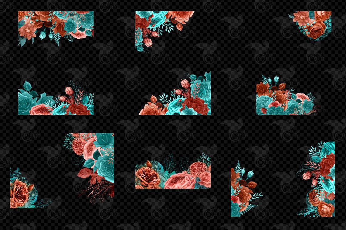 5x7 Turquoise and Coral Floral Overlays Rustic Wedding - Etsy