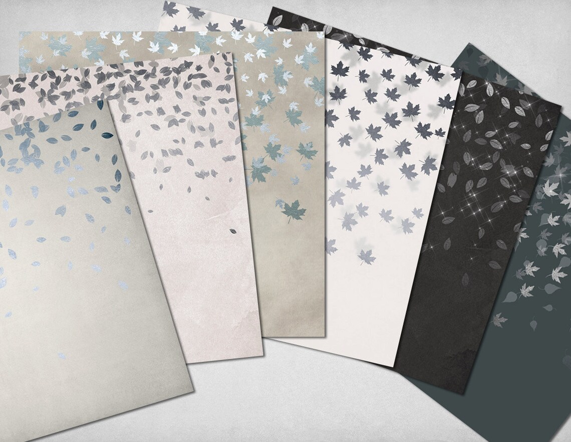 Silver Leaves Digital Paper Silver Leaf Confetti Paper | Etsy