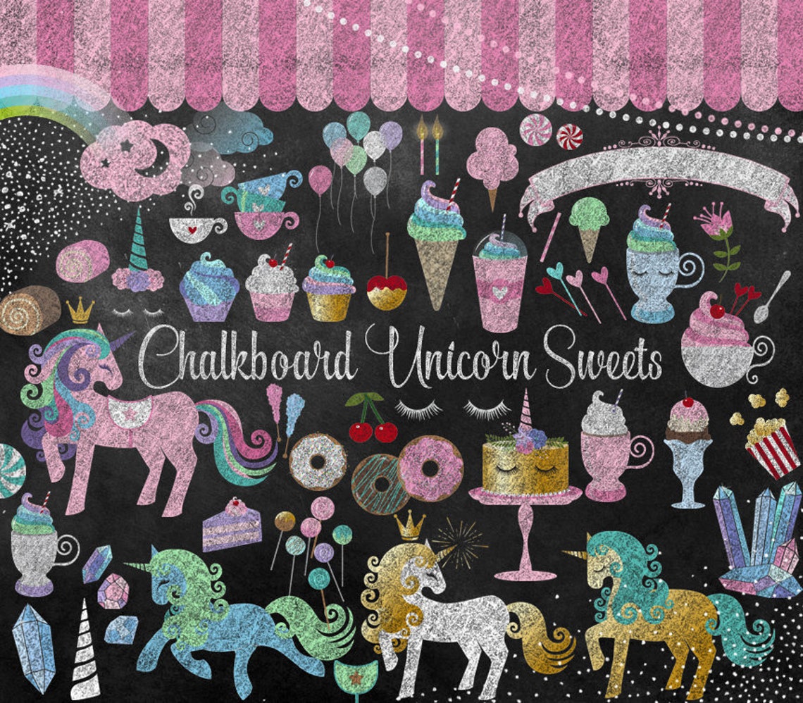 Chalkboard Unicorn Sweets Clipart Chalk PNG Unicorn Clip Art - Etsy