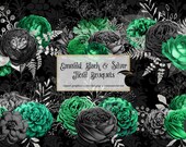 Emerald Black and Silver Floral Bouquets Clipart Digital - Etsy