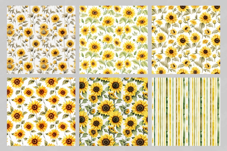 Watercolor Sunflowers Digital Paper, Seamless Fall Textures (digital ...