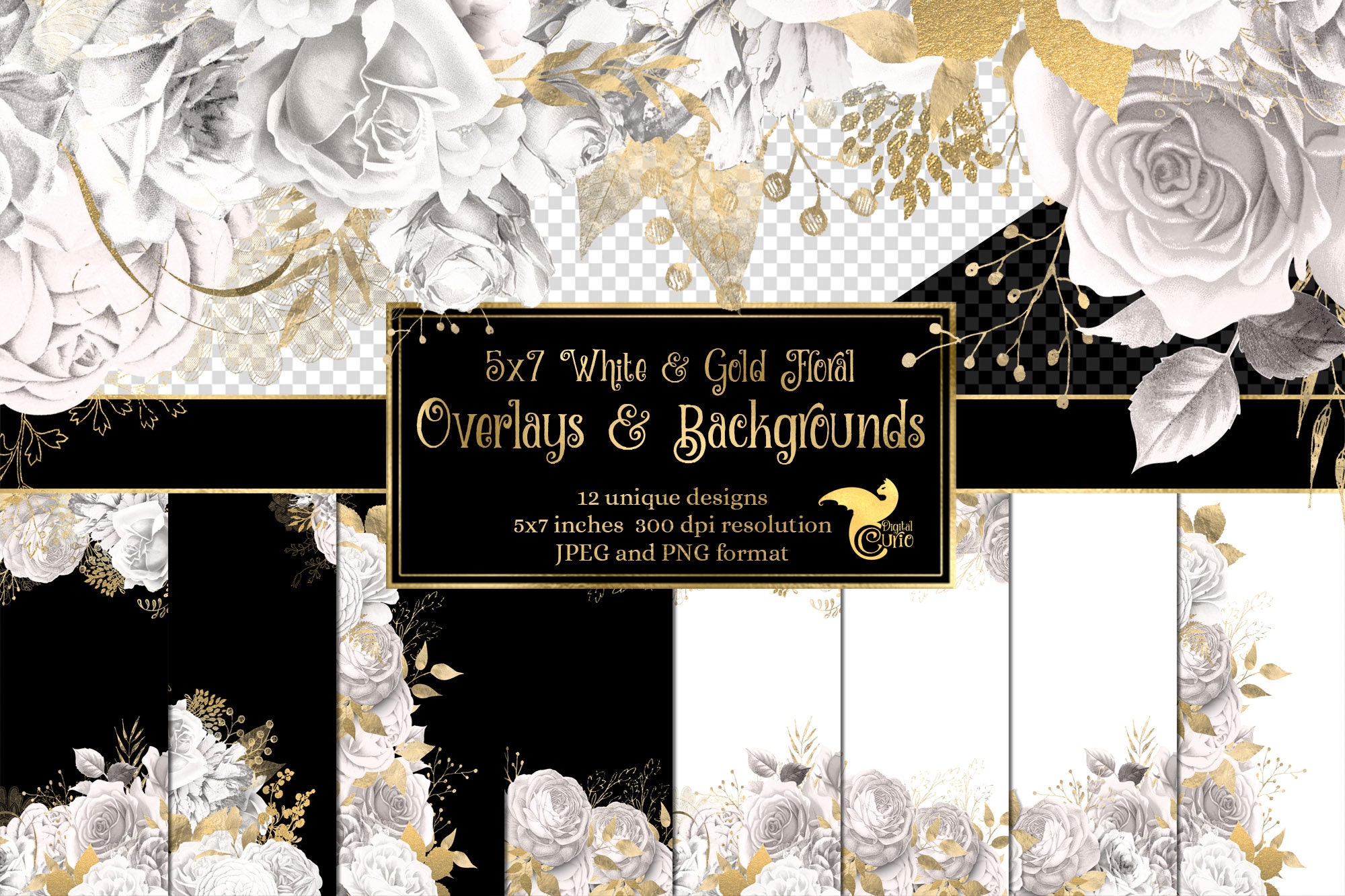 5x7 White and Gold Floral Overlays for Invitations Planners - Etsy
