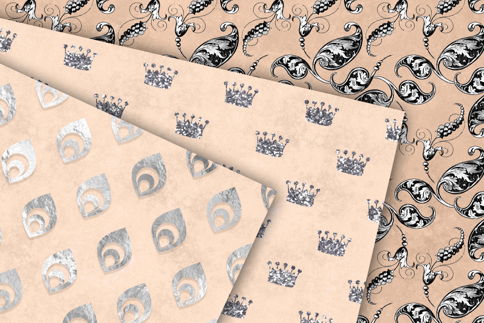 Peach and Silver Peacock Digital Paper Seamless Peacock - Etsy