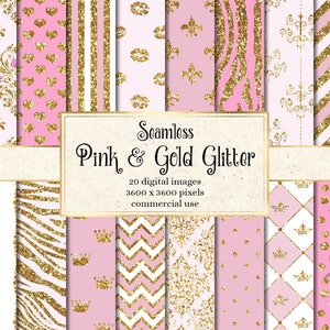 Pink and Gold Glitter Digital Paper, Seamless Patterns (digital ...