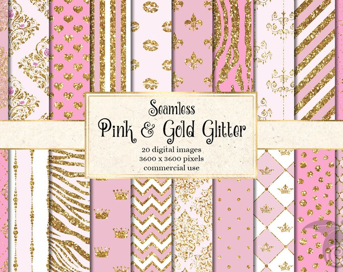 Pink and Gold Glitter Digital Paper Seamless Gold Glitter - Etsy