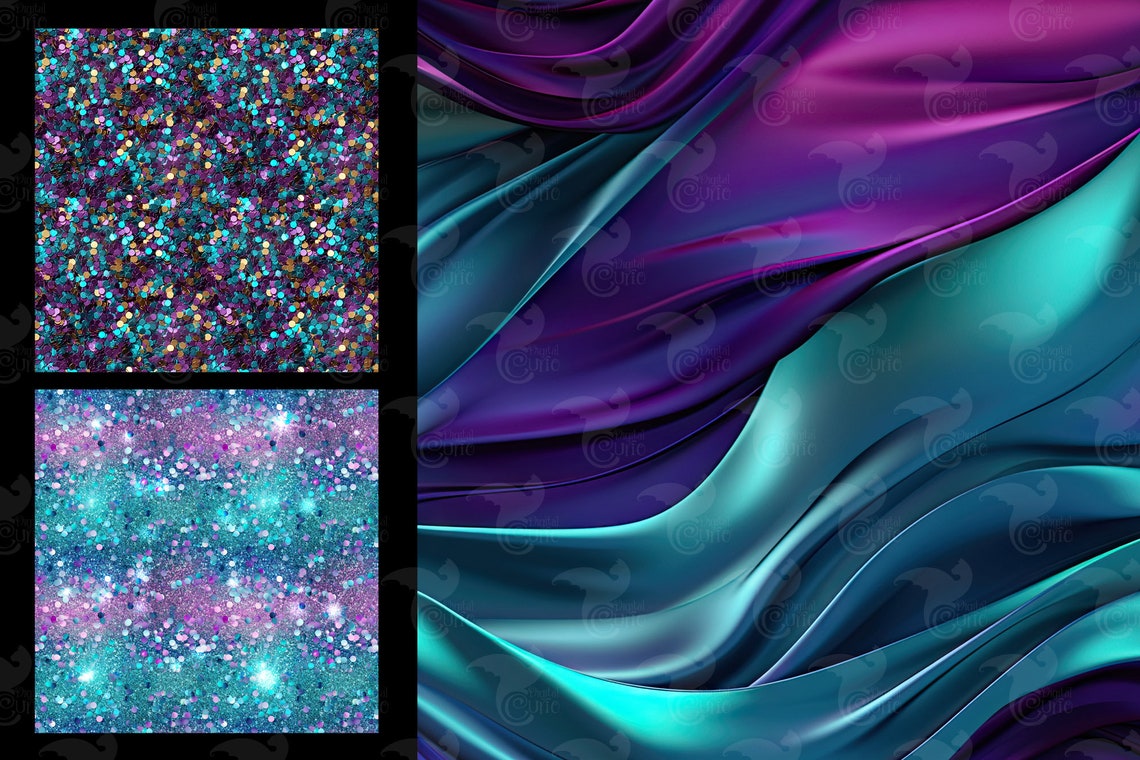 Mermaid Sparkle Digital Paper, Seamless Scale Textures (digital ...