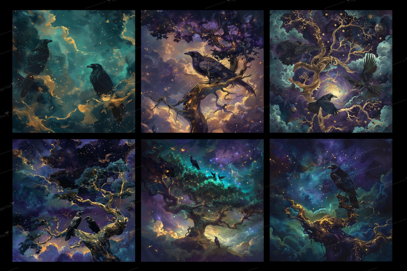 Fantasy Raven Digital Paper: Celestial Scrapbook Pages (digital ...