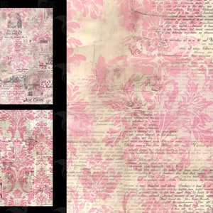 Pink Damask Newsprint Digital Paper, Instant Download Teal Vintage ...