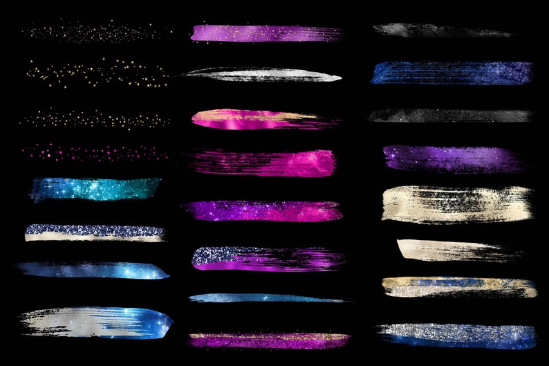 Galaxy Paint Strokes Clipart, Watercolor Brush Strokes (digital ...