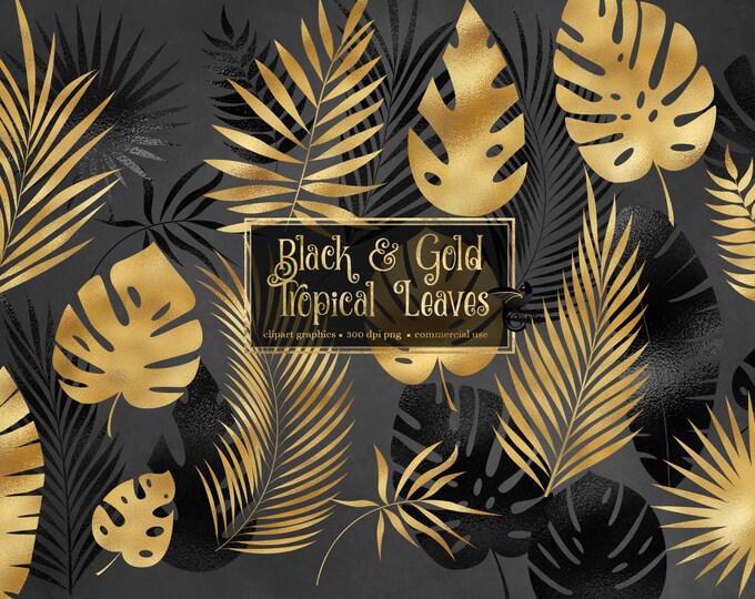 Gold Foil Leaves Clipart, Palm Leaves Clip Art, Gold Leaf, Digital ...