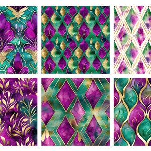 Watercolor Teal and Purple Patterns - Seamless Printable Digital ...