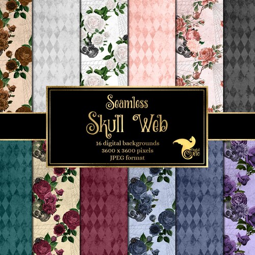 Seamless Teal Gothic Digital Paper Skull Damask Halloween - Etsy