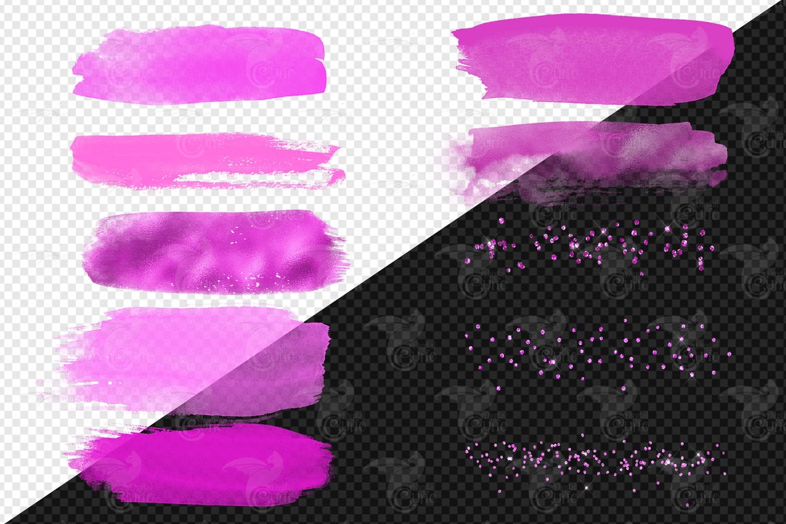Hot Pink Brush Strokes Clipart Glitter Watercolor Paint | Etsy