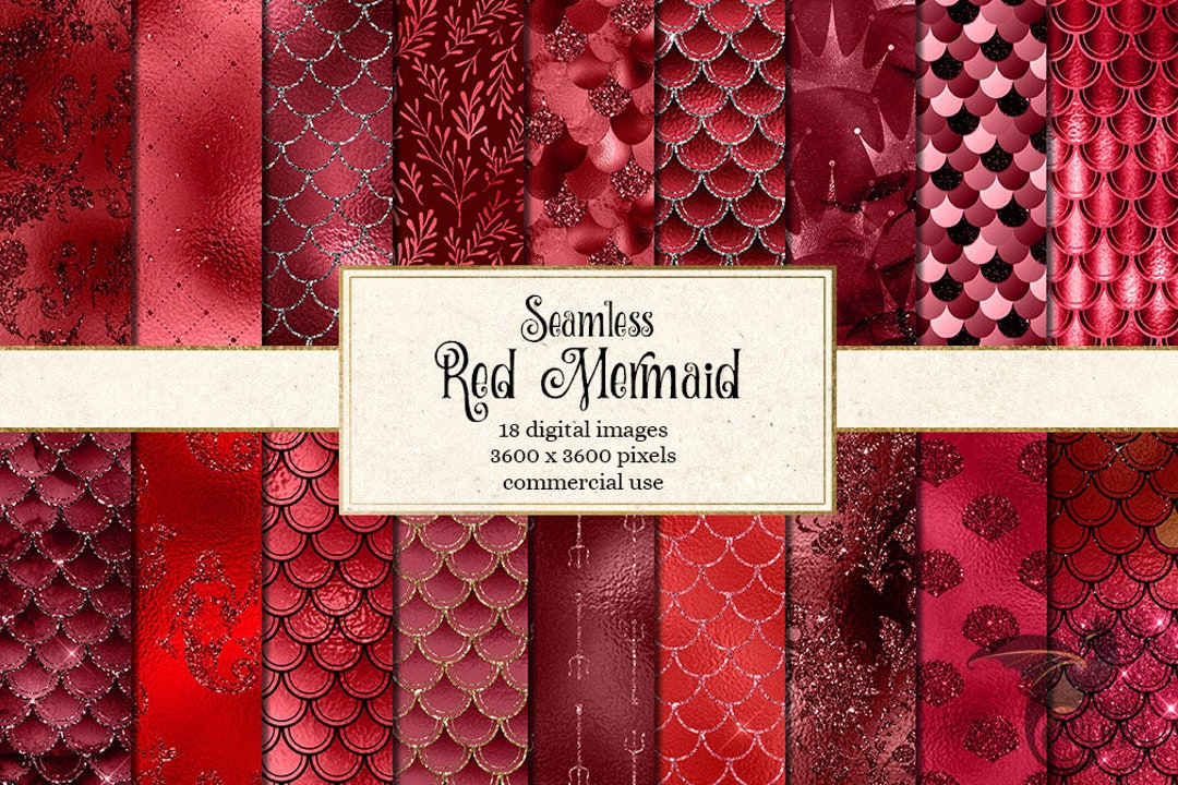 Red Mermaid Scales Digital Paper, Seamless Patterns (digital Download ...